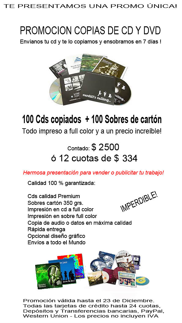 Copias de CD y DVD - Promocion - Roberto Rial Producciones